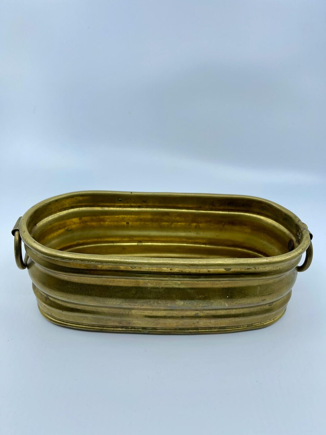 Vintage Brass Oval Trough Planter With Handles, 8" Indoor Metal Window ...