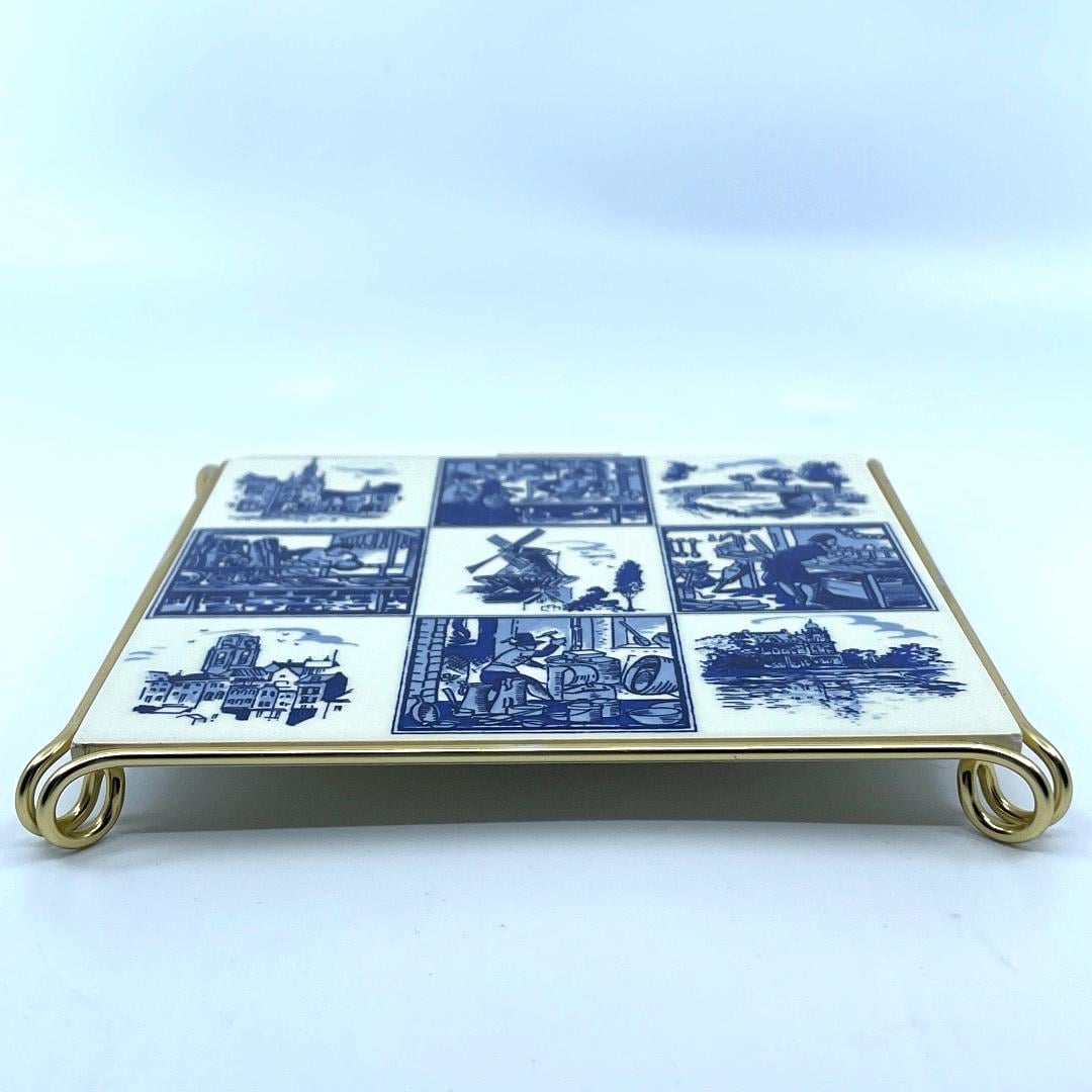 Vintage Delft Tile Hot Plate Trivet, Blue & White 9 Panel Windmill ...