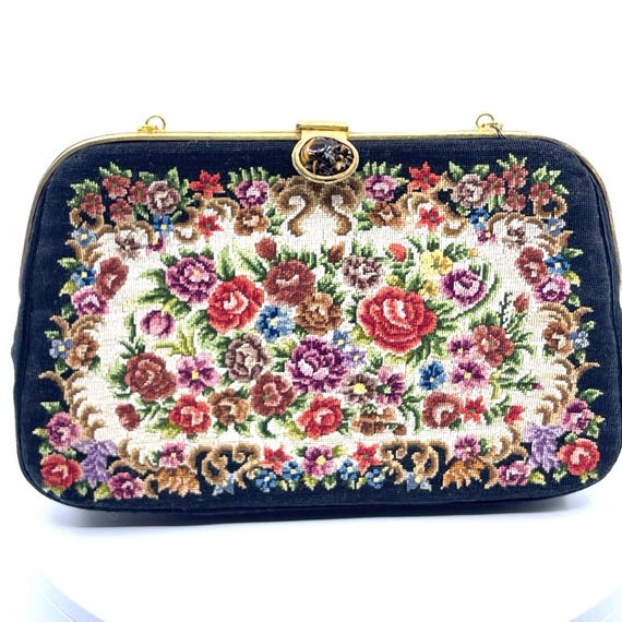Vintage Petit Pointe 1950s Needlepoint Evening Bag, F… - Gem