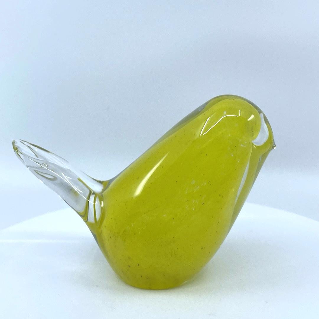 Vintage Yellow Clear Art Glass Canary Bird Figurine, Handcrafted Bird ...