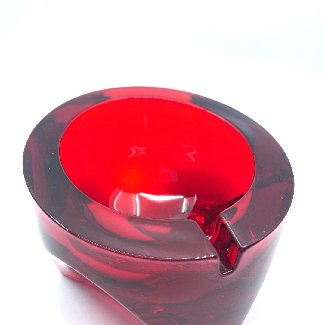 Vintage MCM VIKING Art Glass Ruby Red Atomic Orb Tripod Slant Ashtray ...