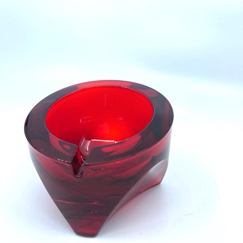 Vintage MCM VIKING Art Glass Ruby Red Atomic Orb Tripod Slant Ashtray ...