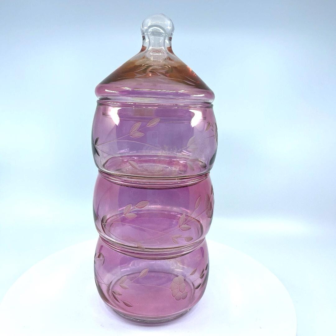 Vtg Princess House Cranberry Pink 3-tier Candy Jewelry Dish, Stacking ...