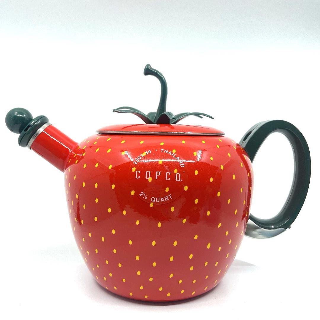 Vintage COPCO Strawberry Shaped Metal Teapot Whistling Tea Kettle Pot ...