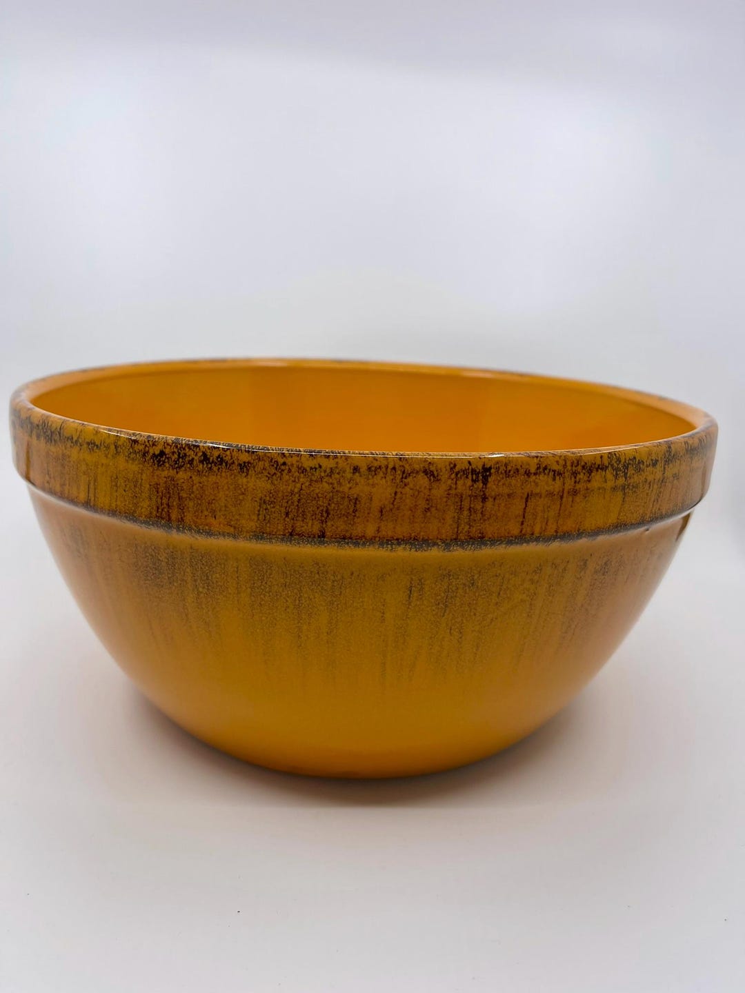 Vintage Large De Silva Orange Ceramic Bowl, Black Drip Glaze, Stamped ...