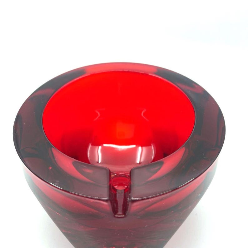 Vintage MCM VIKING Art Glass Ruby Red Atomic Orb Tripod Slant Ashtray ...