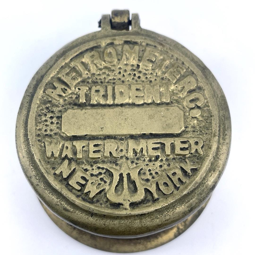 Vintage Brass Water Meter New York Lidded Dish | Industrial Metro Meter ...