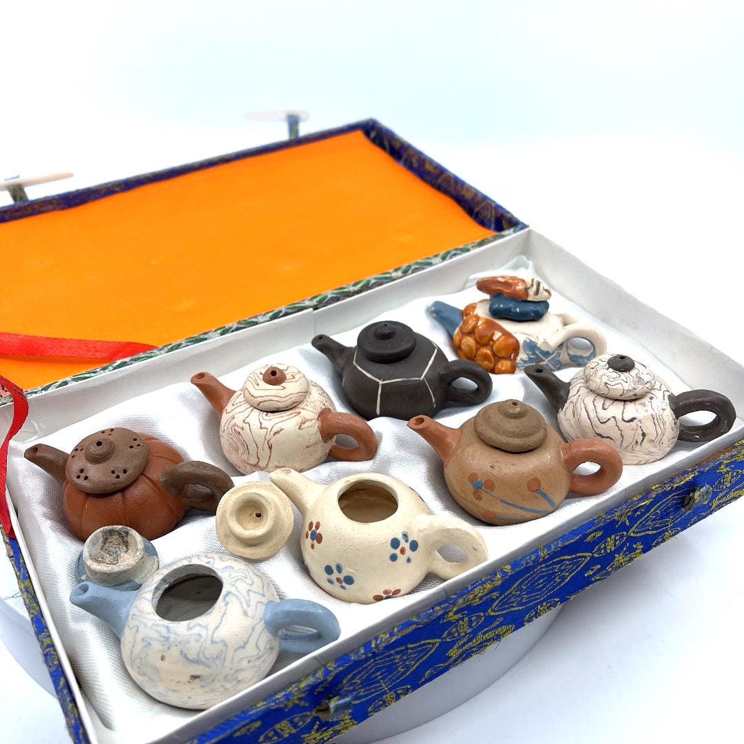 Vintage Set of 8 Mini Handcrafted Asian Teapots With Removable Lid ...