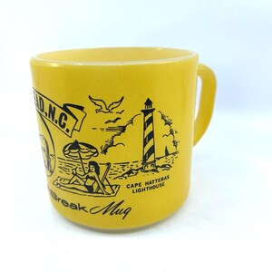 Vintage 1960 Federal Glass Nags Head, NC Mug, Yellow Black Milk Glass ...