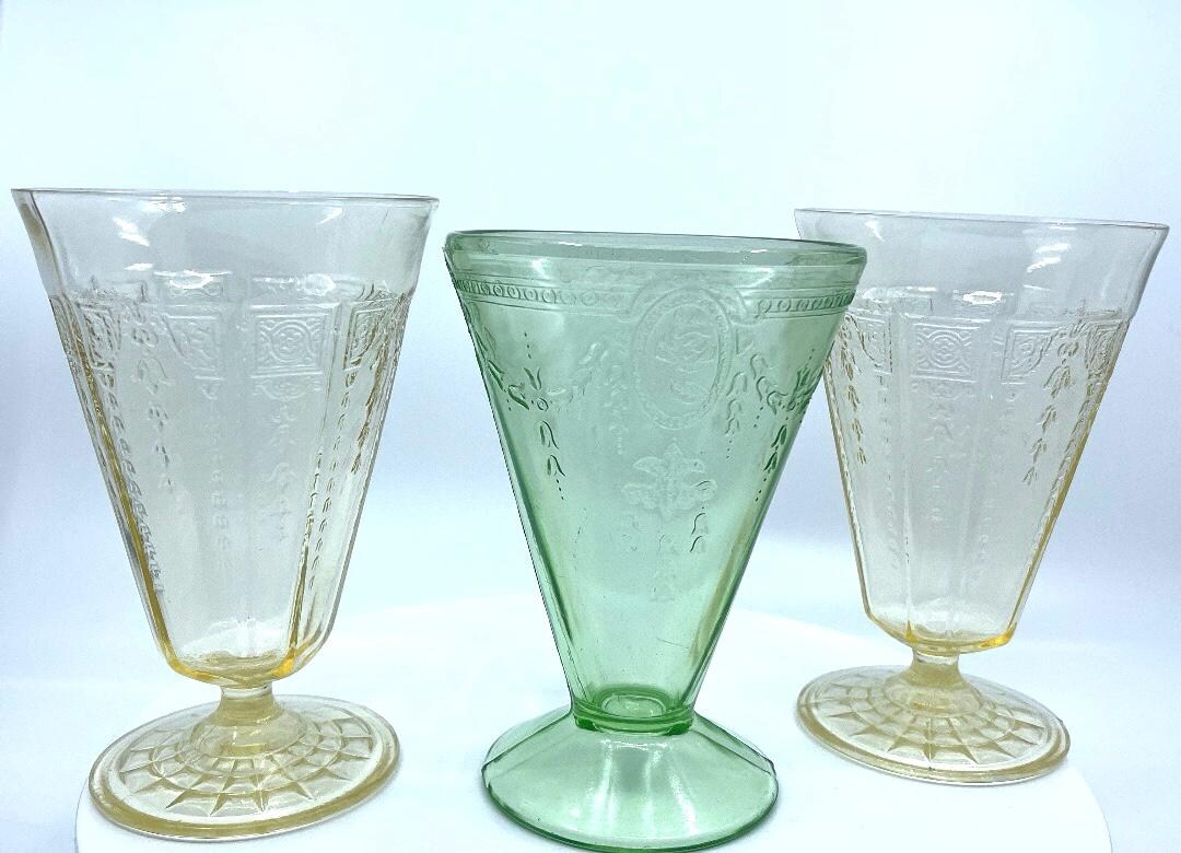 Vintage 1930s Depression Glassware Set of 3; 2 Anchor Hocking Topaz ...