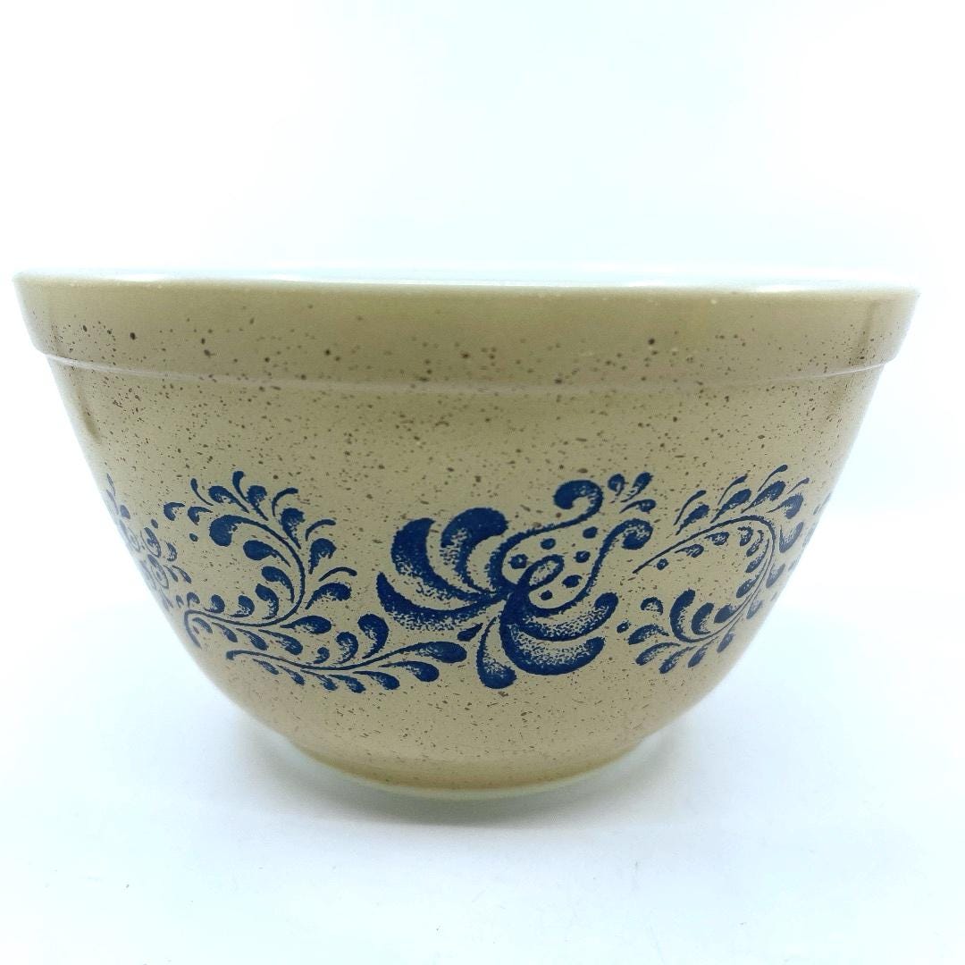Vintage Pyrex Homestead Bowl: Beige Blue Floral, 1970s Kitchen Decor ...