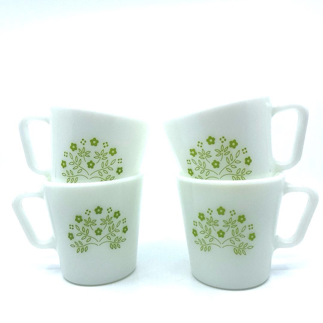 Vintage Set of 4 Pyrex Summer Impressions Green Floral Mugs, 1980s ...