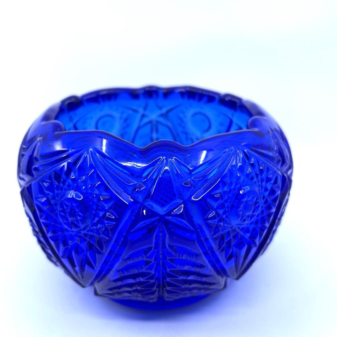 Vintage Fenton Cobalt Blue Rose Bowl Vase; MCM Scalloped Edge Royal ...