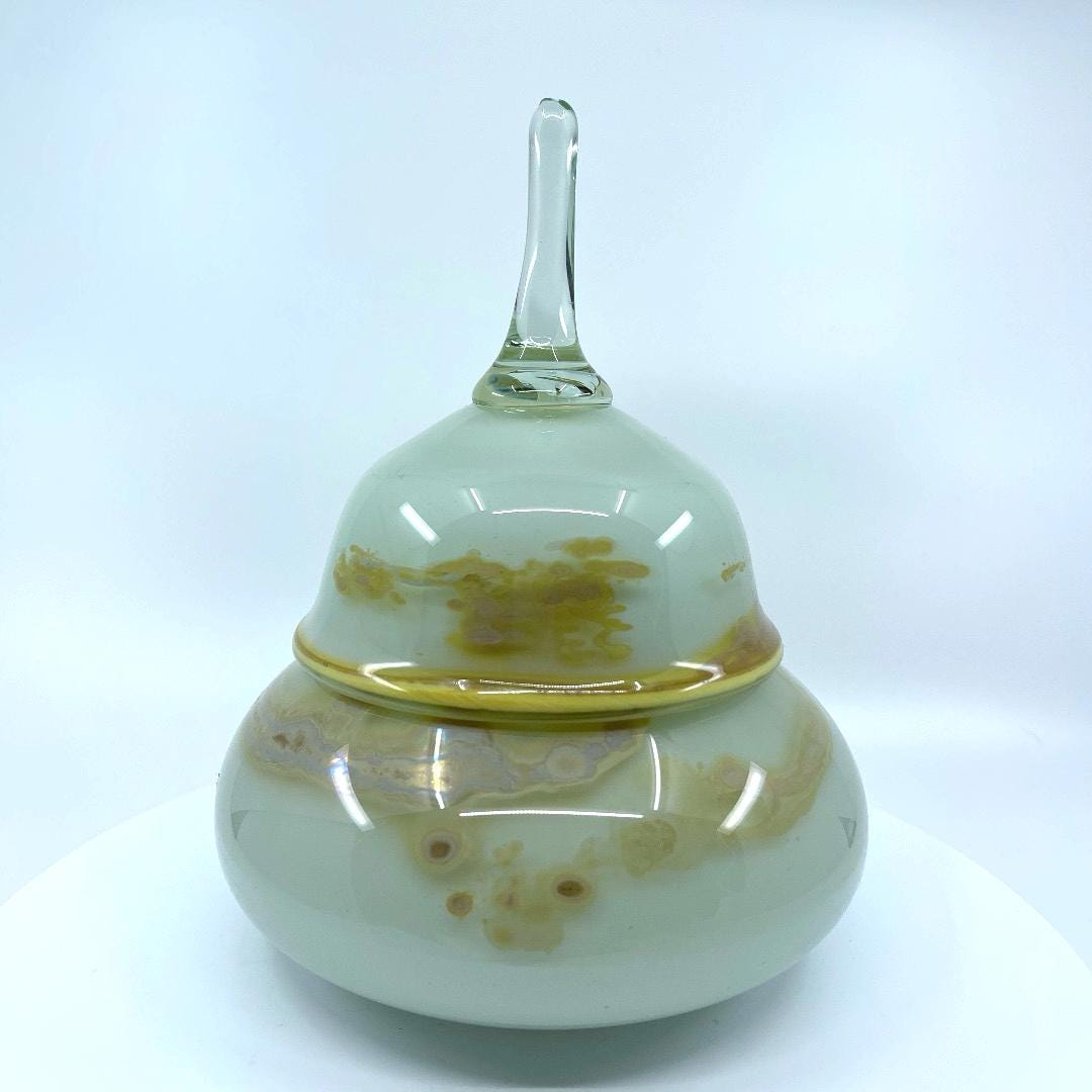 Vtg Handmade Lidded Pear-shaped Glass Dish by Artist Robert Doring ...