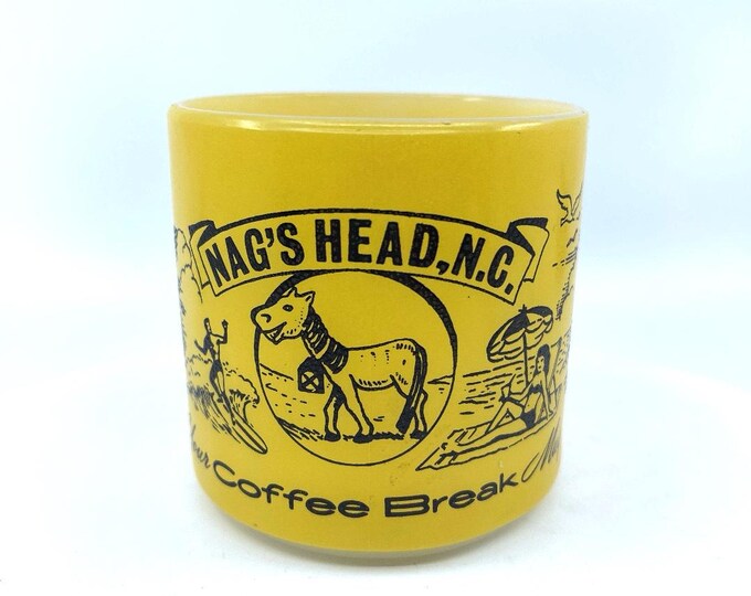 Vintage 1960 Federal Glass Nags Head, NC Mug, Yellow Black Milk Glass ...