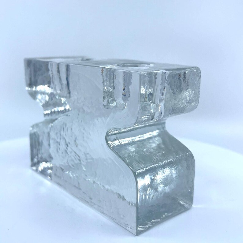 Vintage Crystal Ice Block Double Candlestick | Modernist Glass Taper ...