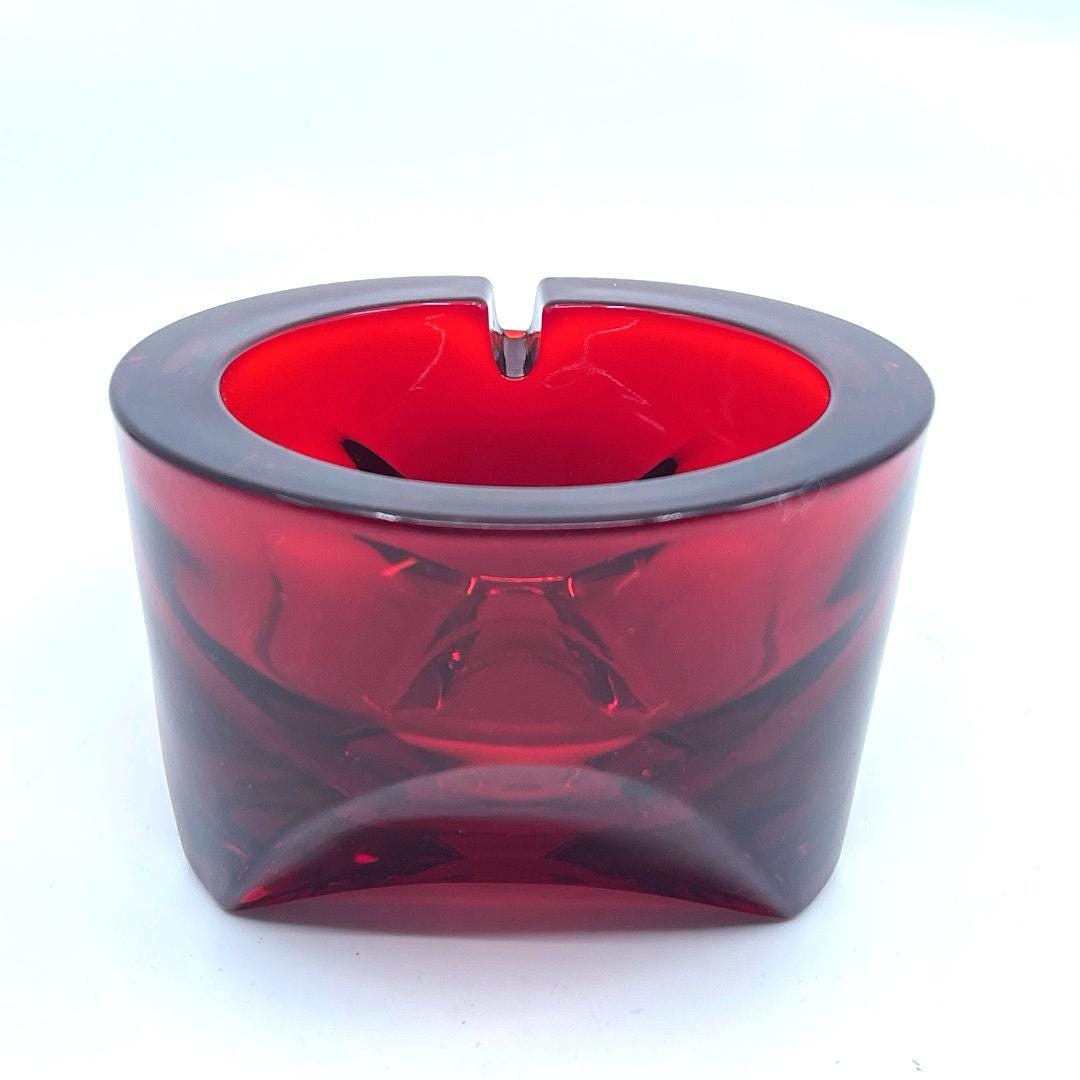 Vintage MCM VIKING Art Glass Ruby Red Atomic Orb Tripod Slant Ashtray ...