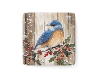 Blue Bird (eastern) Winter Scene Focus on Bird Magnet - Etsy