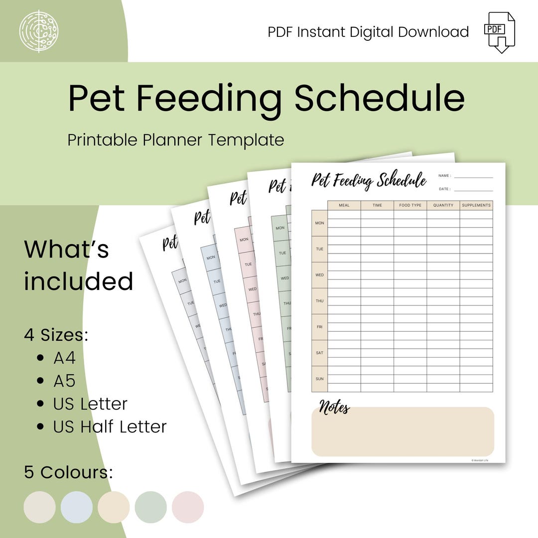 Pet Feeding Schedule, Weekly Dog Meal Planner, Animal Weight Management ...
