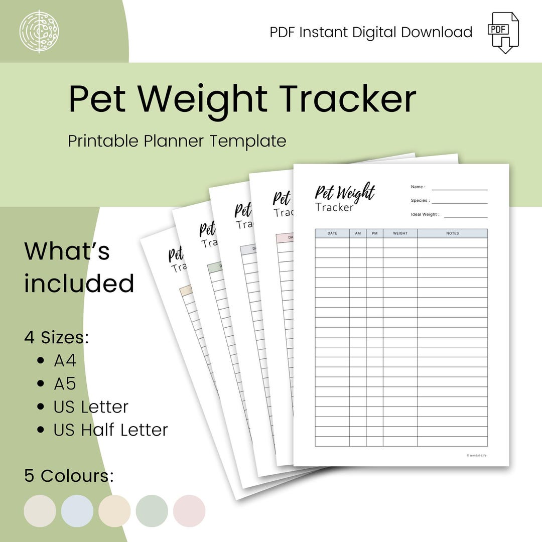 Pet Weight Tracker, Dog Care Binder, Animal Health Management Checklist ...