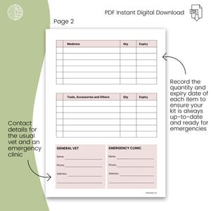 Pet First Aid Kit Checklist, Dog Care Planner, Medication Inventory ...