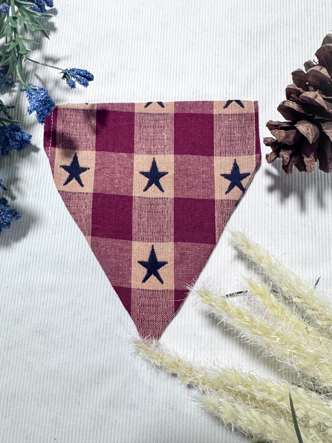 Custom Dog Bandana, Red Plaid With Star Design, Personalized Text Puppy ...
