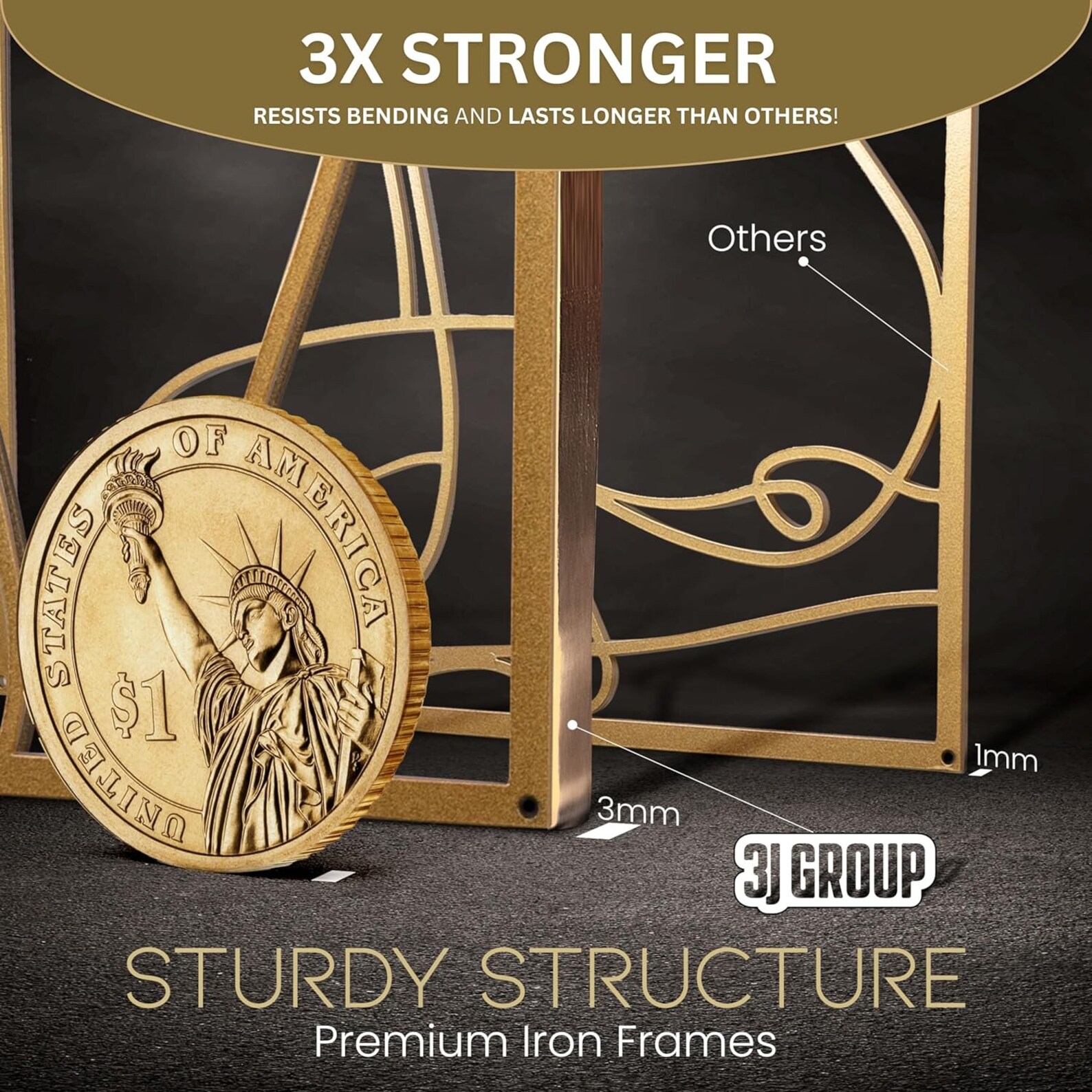 3J Group XL Metal Line Art Gold Wall Decor 18 X 24 Inches,extra Thick W ...