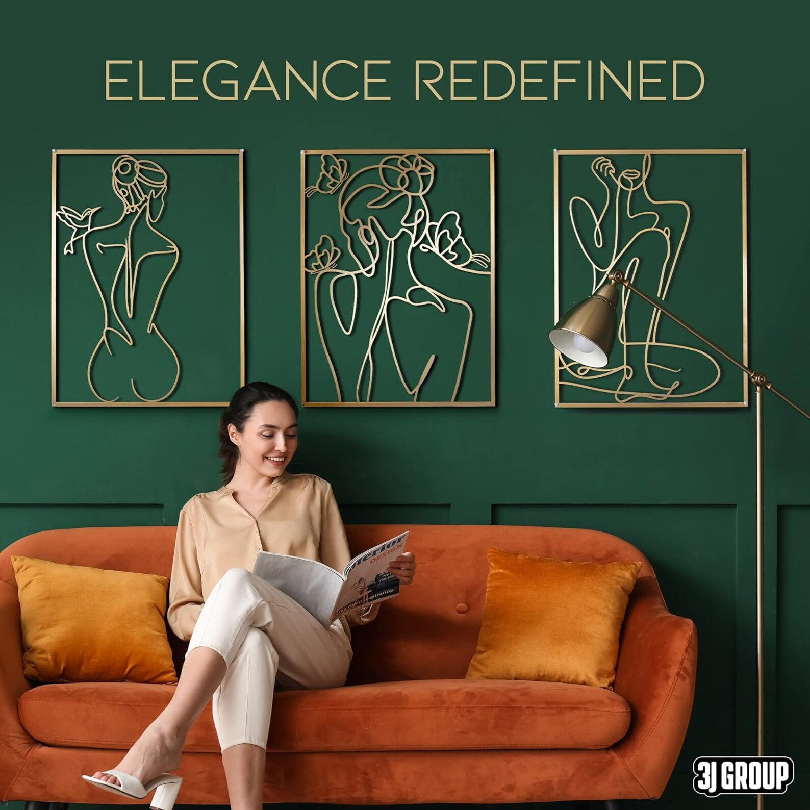 3J Group XL Metal Line Art Gold Wall Decor 18 X 24 Inches,extra Thick W ...