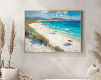 Impressionist Digital Art Print Beach Scene, Sunny Day, People Enjoying ...