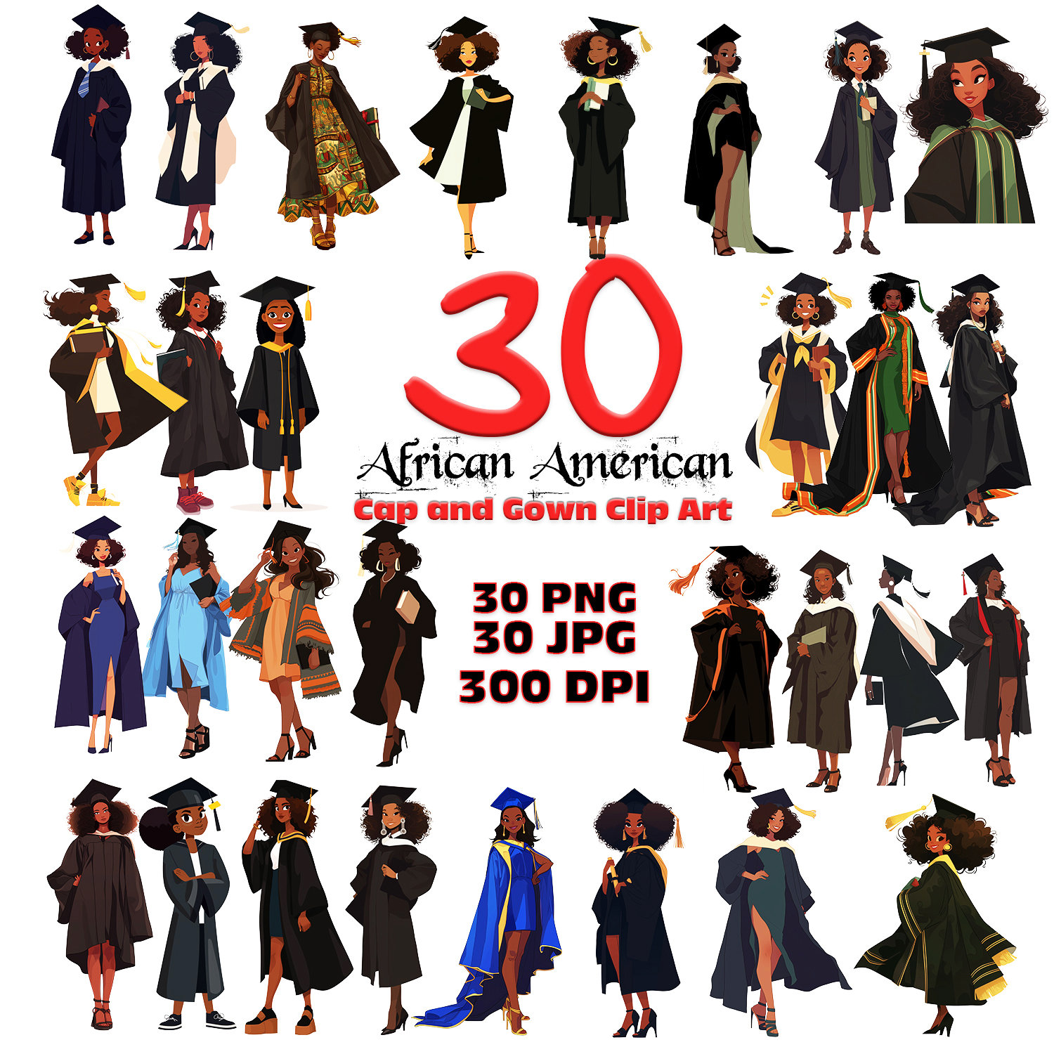 African American Graduation Clipart, Diploma, 30 Pack Graduation Clip ...