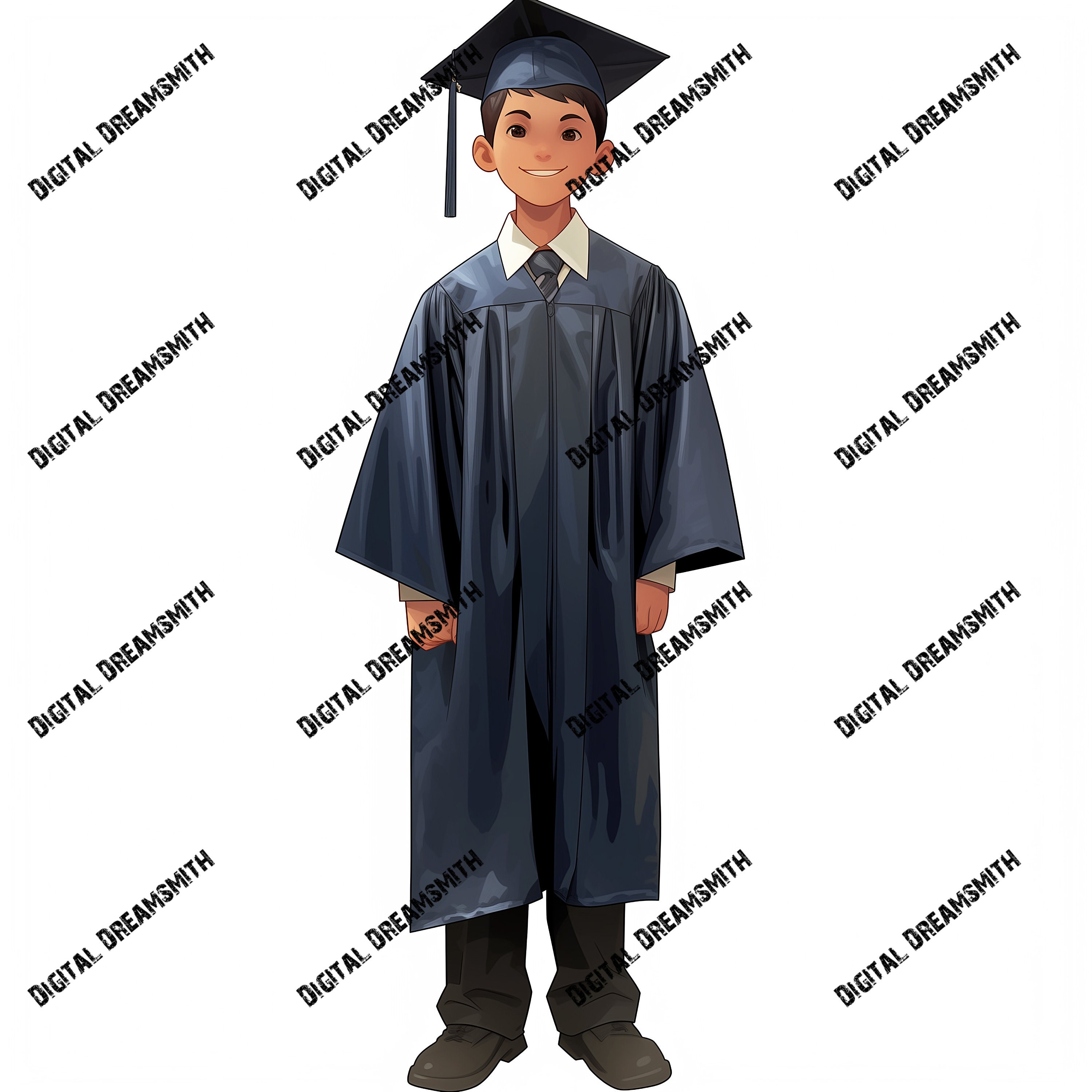 Boys Graduation Cap and Gown Clip Art, Diverse Students (PNG JPG) - Etsy