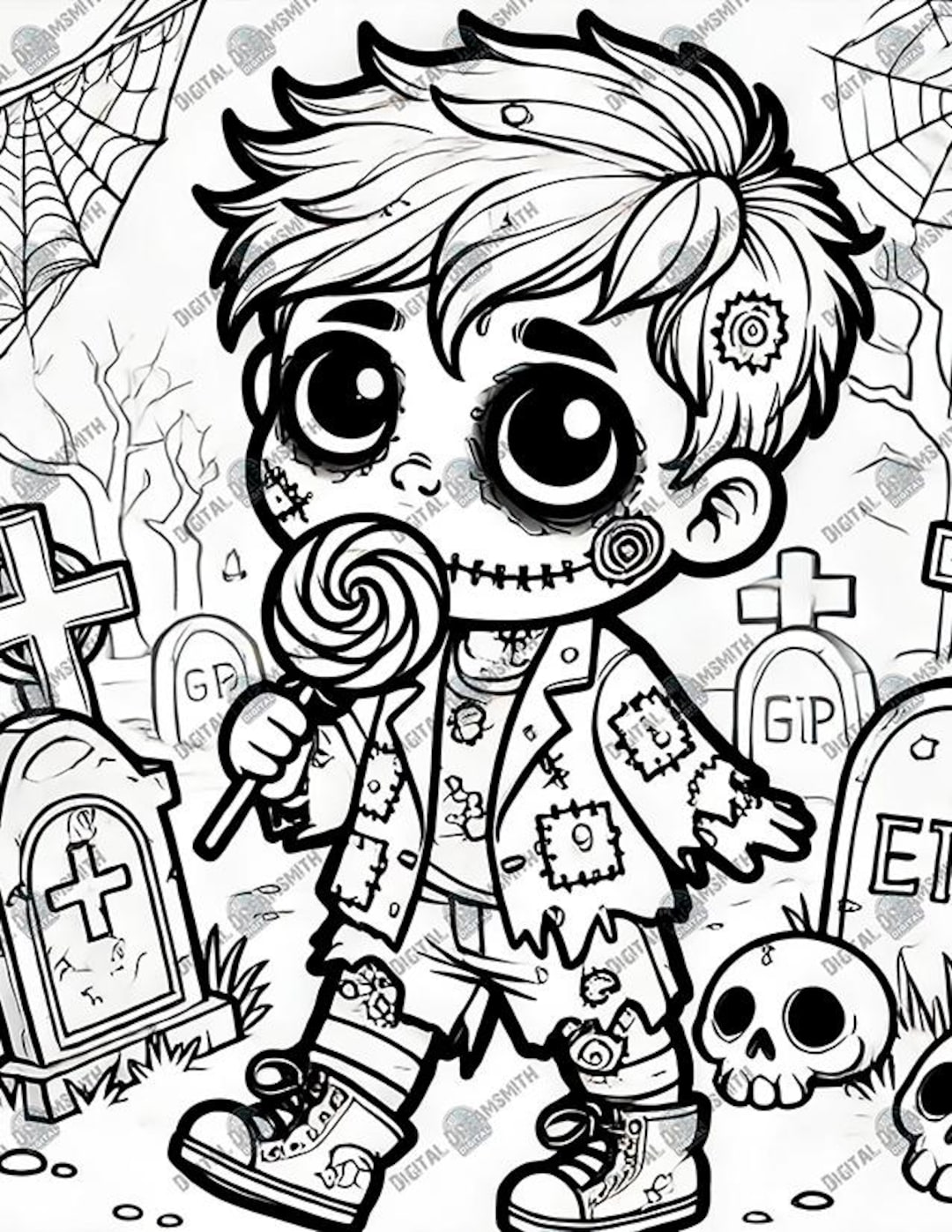 Zombie Boy, Halloween Coloring Page - Etsy