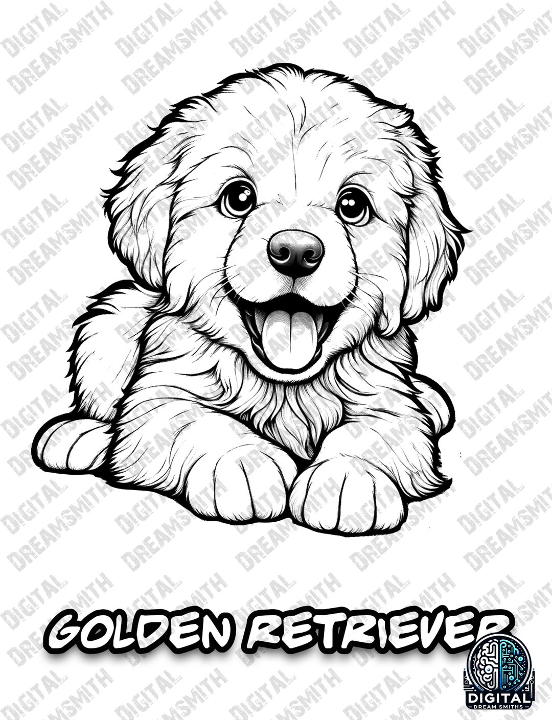 Charming Golden Retriever Puppy Coloring Page - Printable PDF for All ...