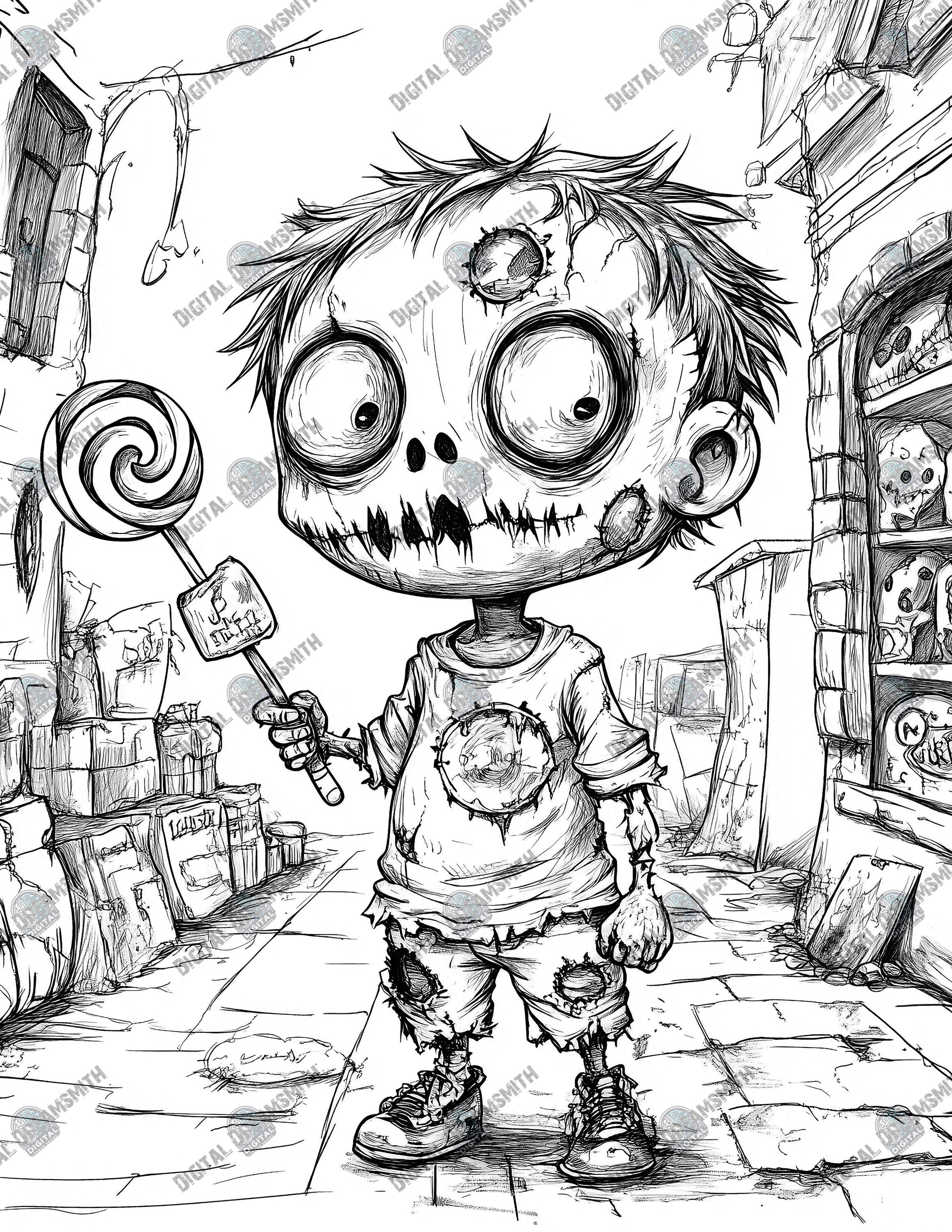 Halloween Zombie Boy Coloring Page - Etsy