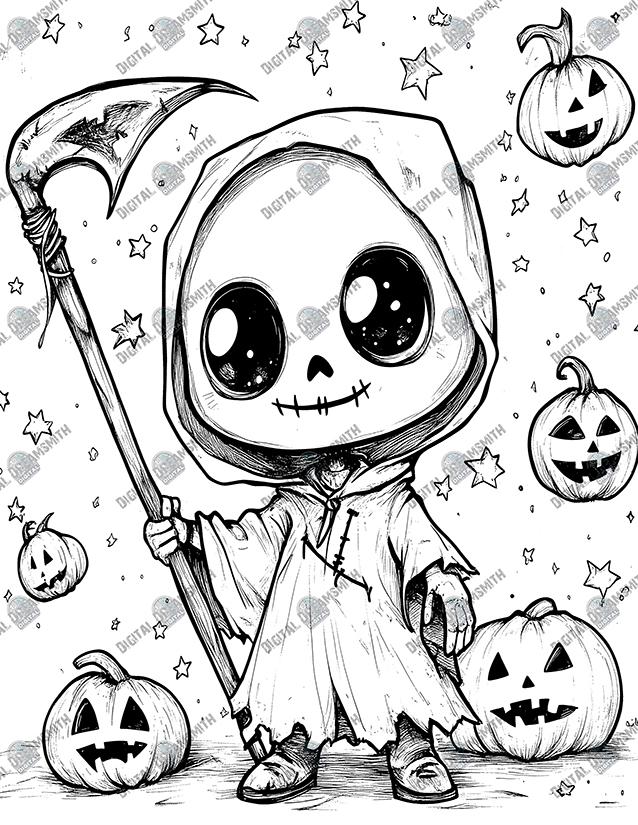 Halloween Baby Grim Reaper Coloring Page - Etsy
