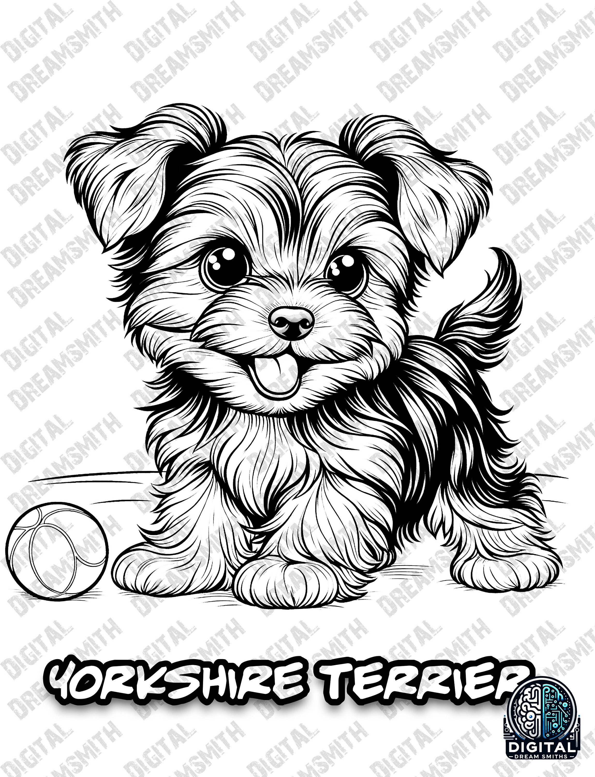 Charming Yorkshire Terrier Puppy Coloring Page - Printable PDF for All ...