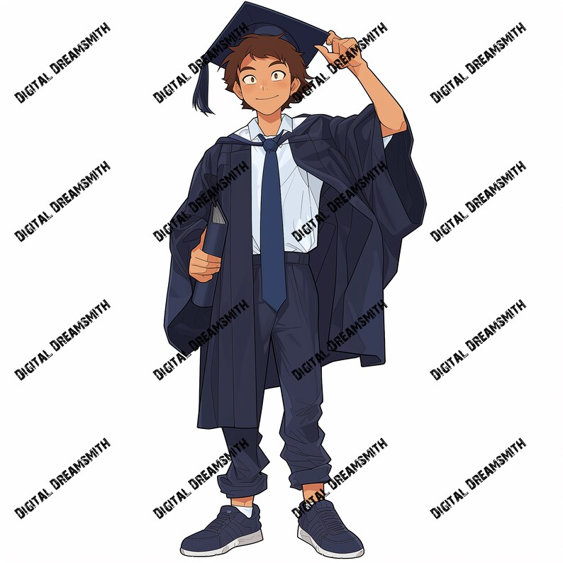 Boys Graduation Cap and Gown Clip Art, Diverse Students (PNG JPG) - Etsy