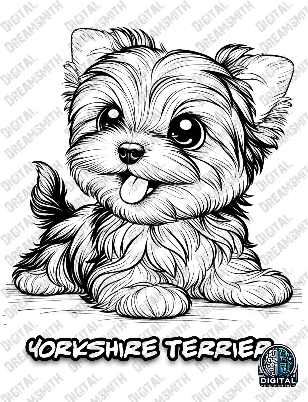 Charming Yorkshire Terrier Puppy Coloring Page - Printable PDF for All ...
