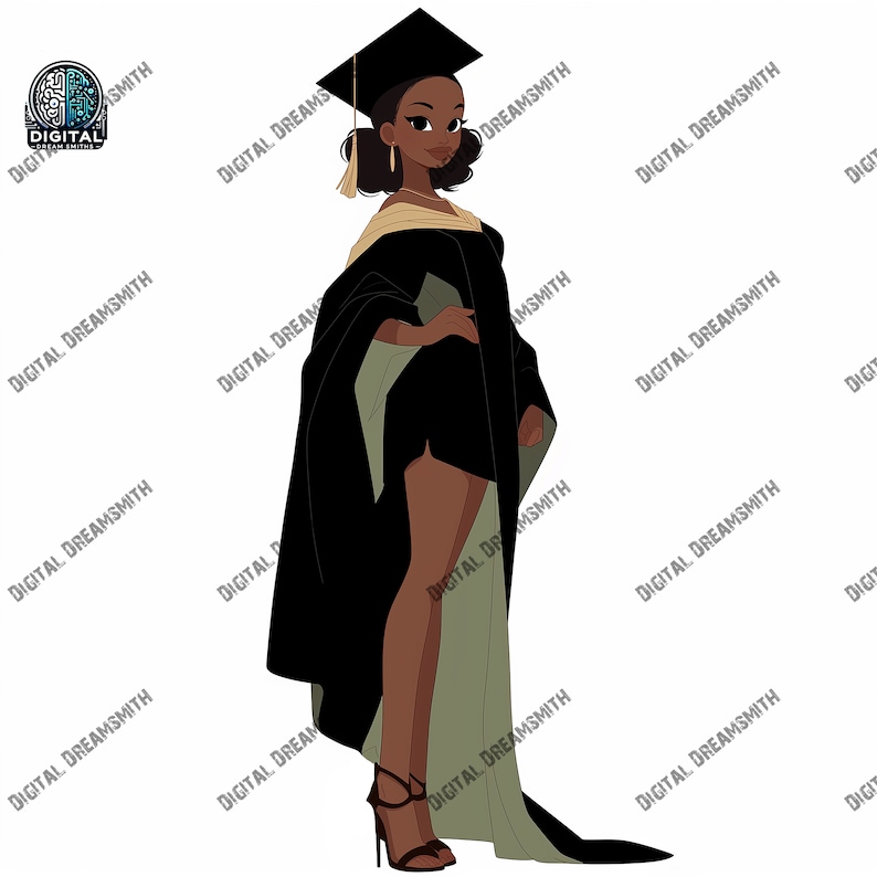 African American Women Graduation Clipart, Cap and Gown (digital ...
