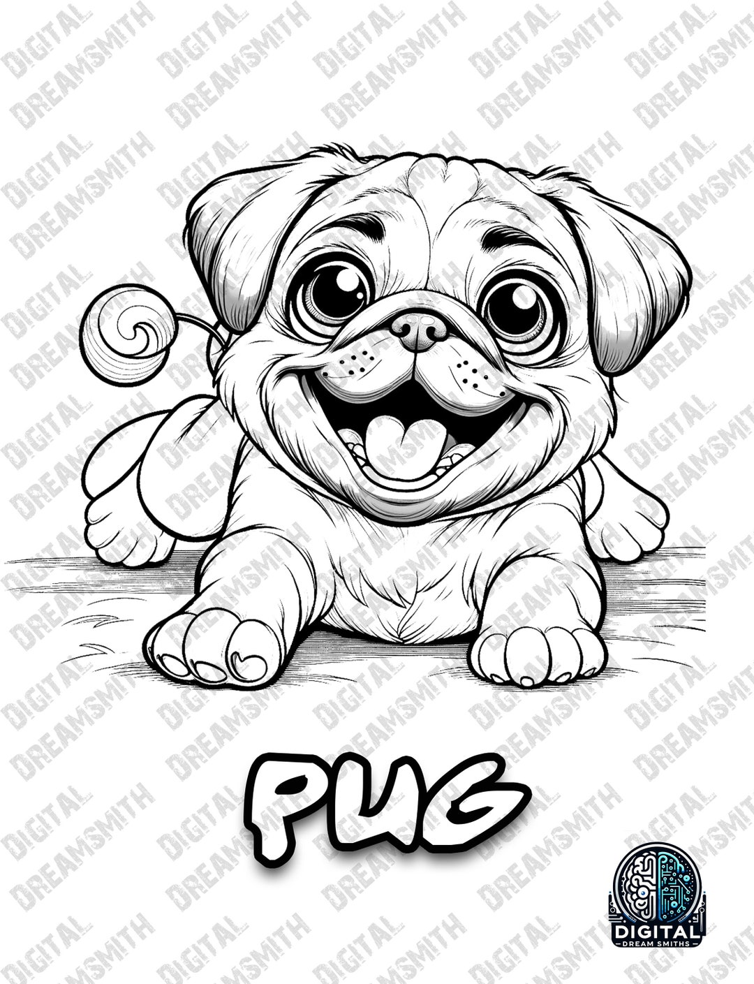 Charming Pug Puppy Coloring Page - Printable PDF for All Ages, Instant ...