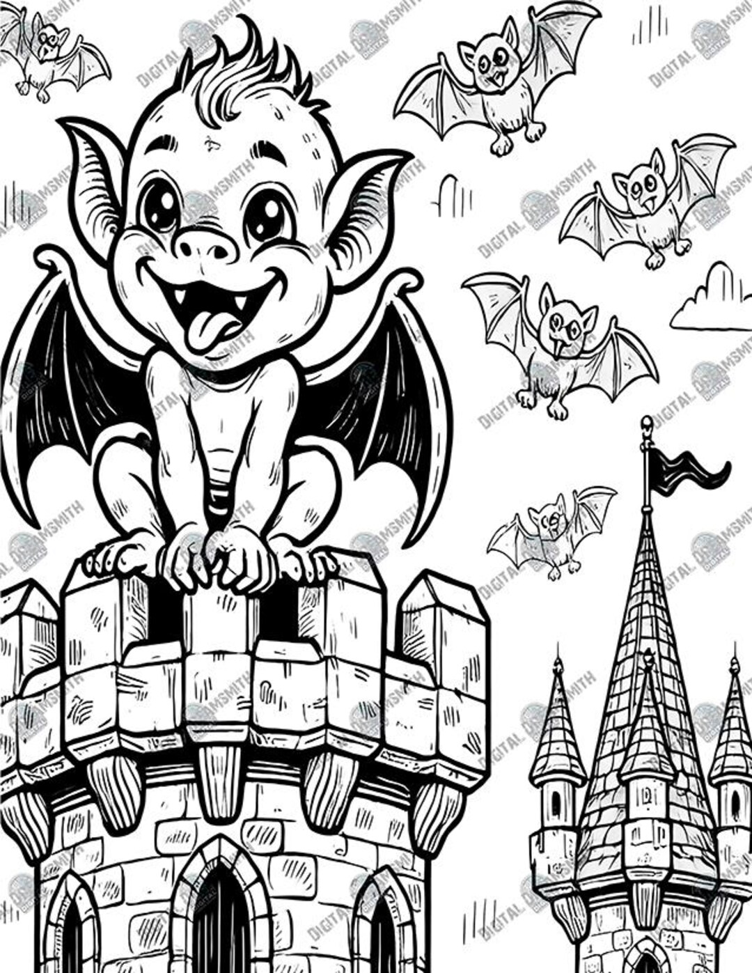 Halloween Baby Bat Coloring Page - Etsy