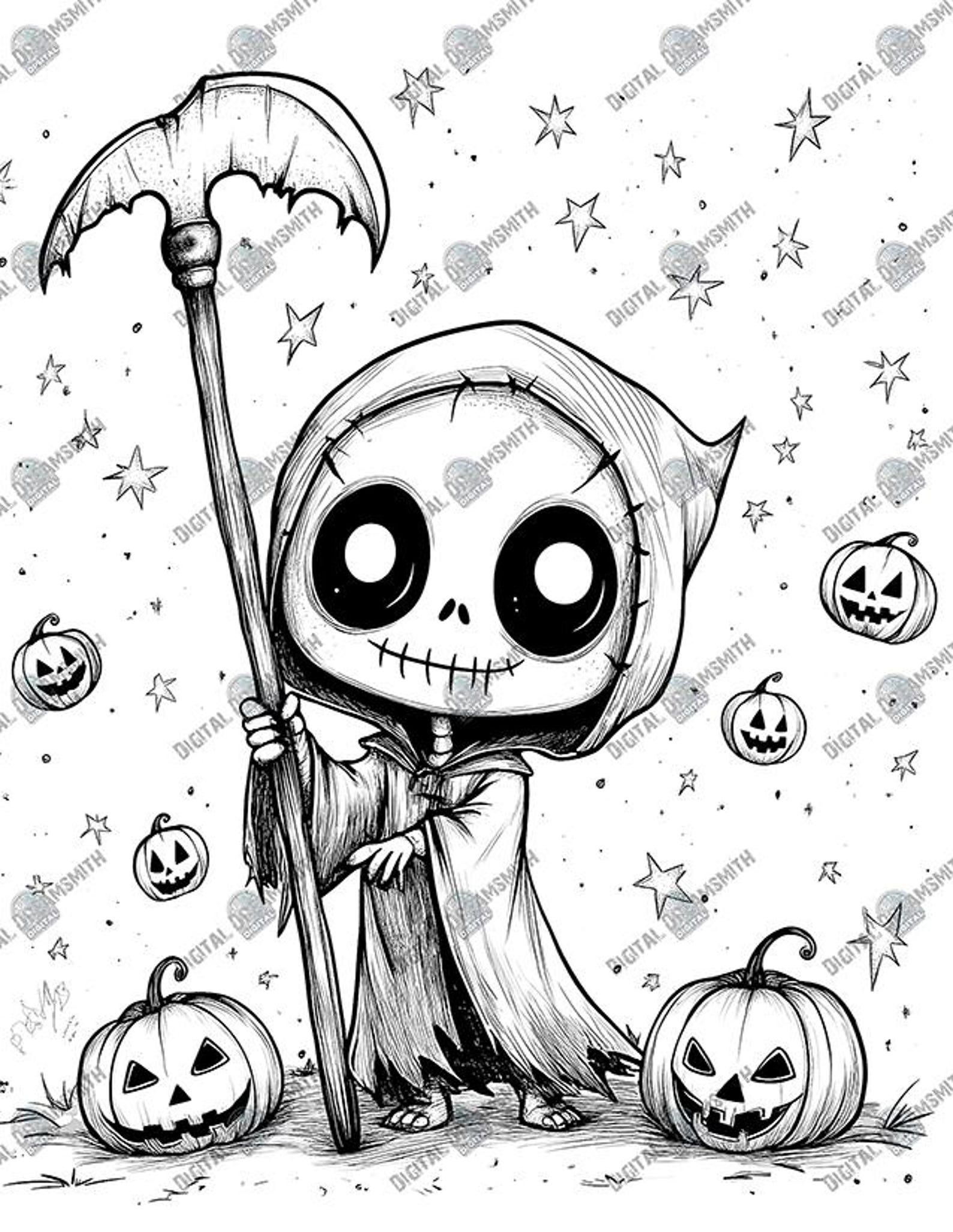 Spooky Halloween Coloring Page - Etsy