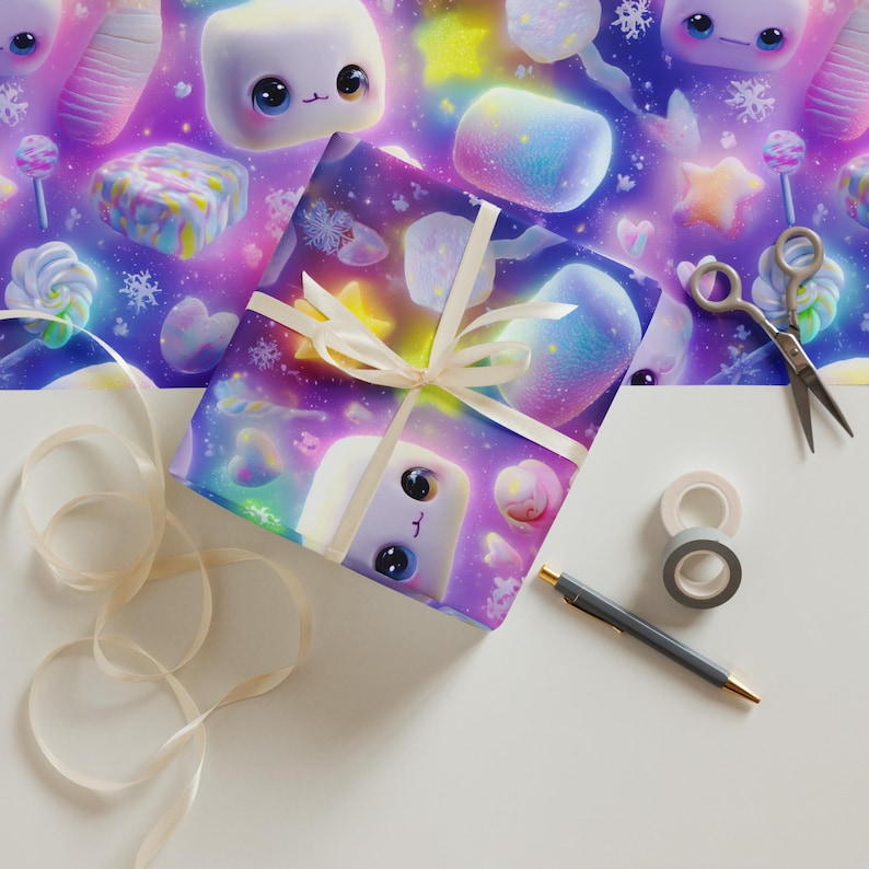 Candy Galaxy Wrapping Paper | Kawaii Pastel Marshmallow Gift Wrap (3 ...