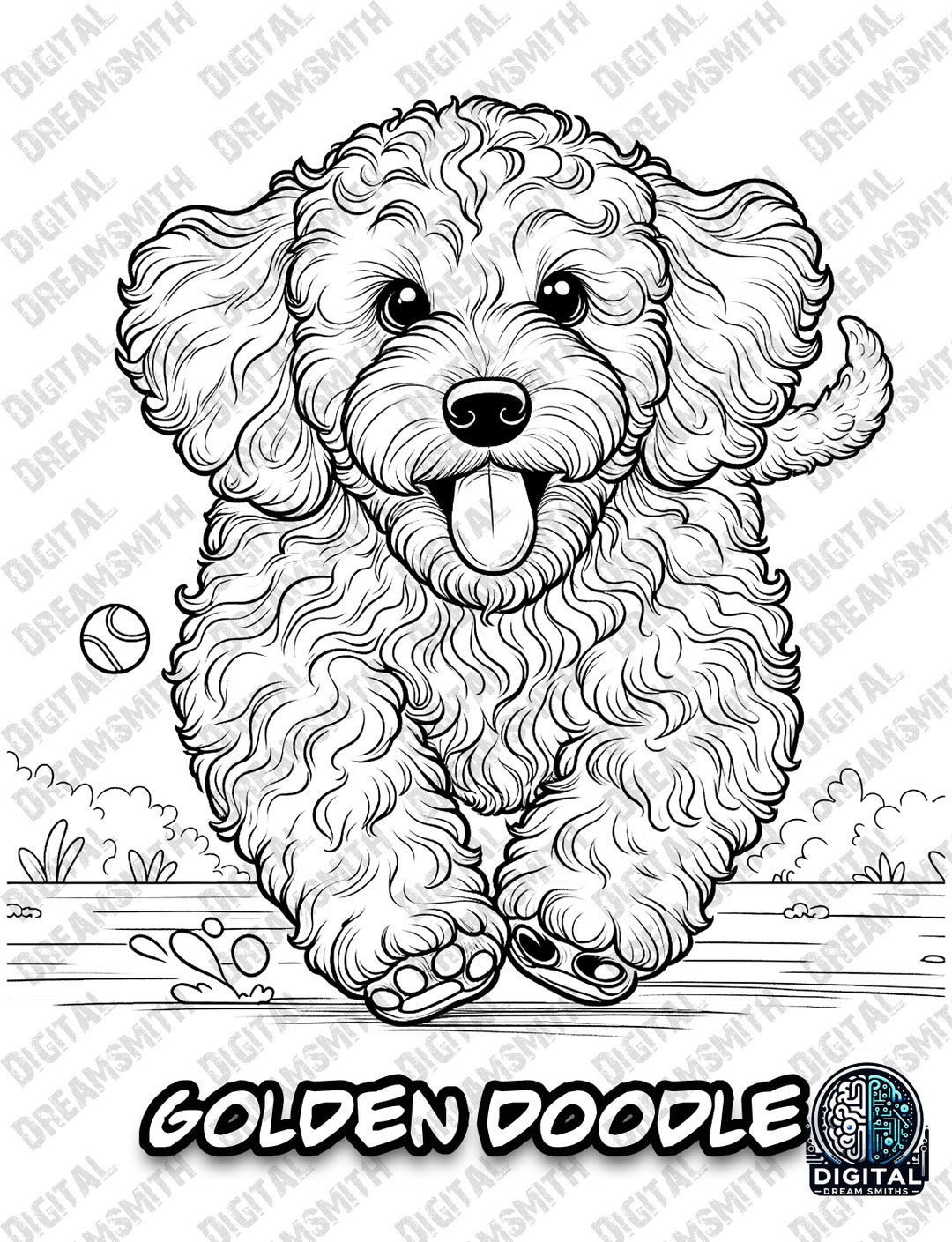 Charming Golden Doodle Puppy Coloring Page - Printable PDF for All Ages ...