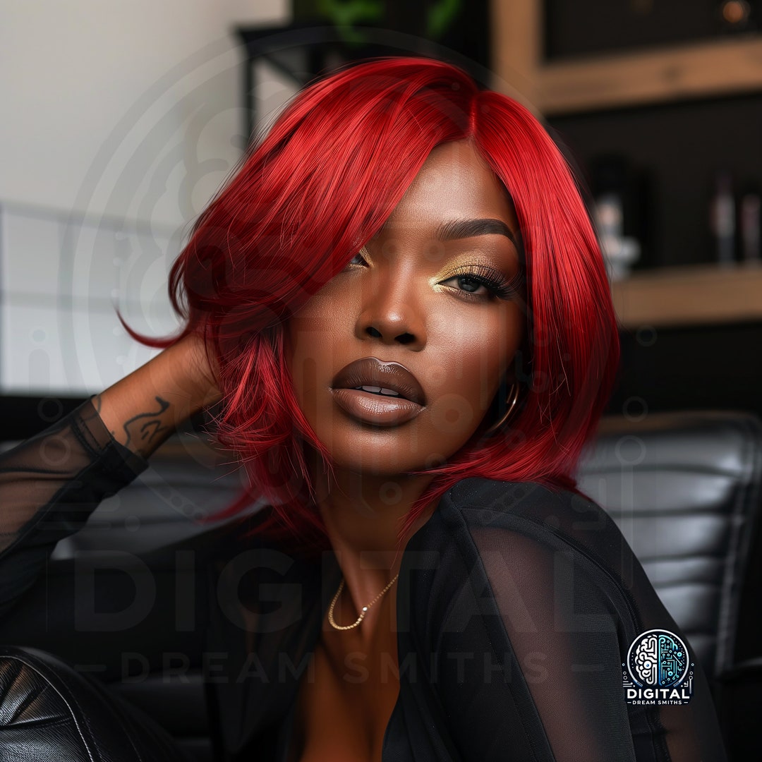 Stock Photo Black Model - Hair Model - Wigs - Lashes - Red Hair - HQ ...