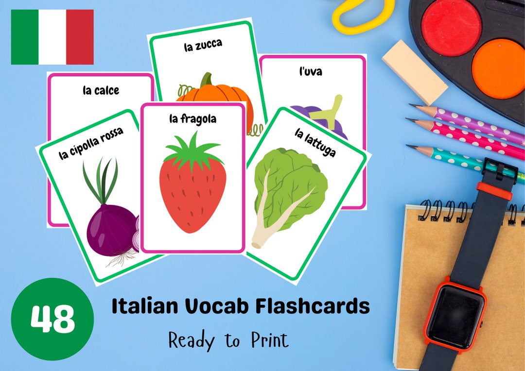48 Italian Vocabulary Cards, Montessori Flashcards, Italian Cards ...