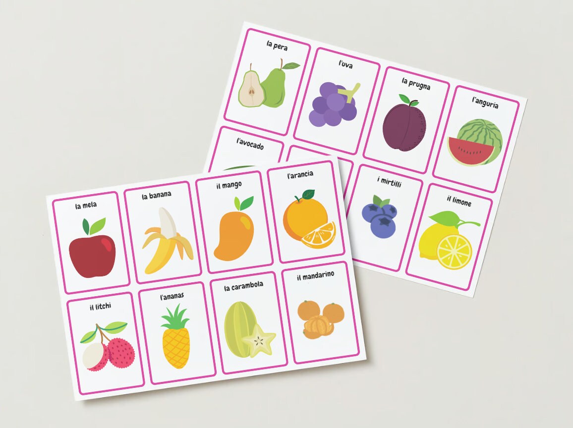 48 Italian Vocabulary Cards, Montessori Flashcards, Italian Cards ...