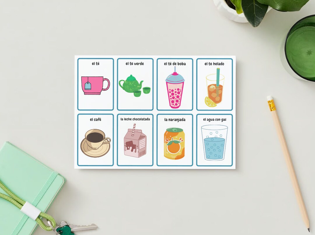 24 Drinks Spanish Vocabulary Flashcards Instant Download Digital ...