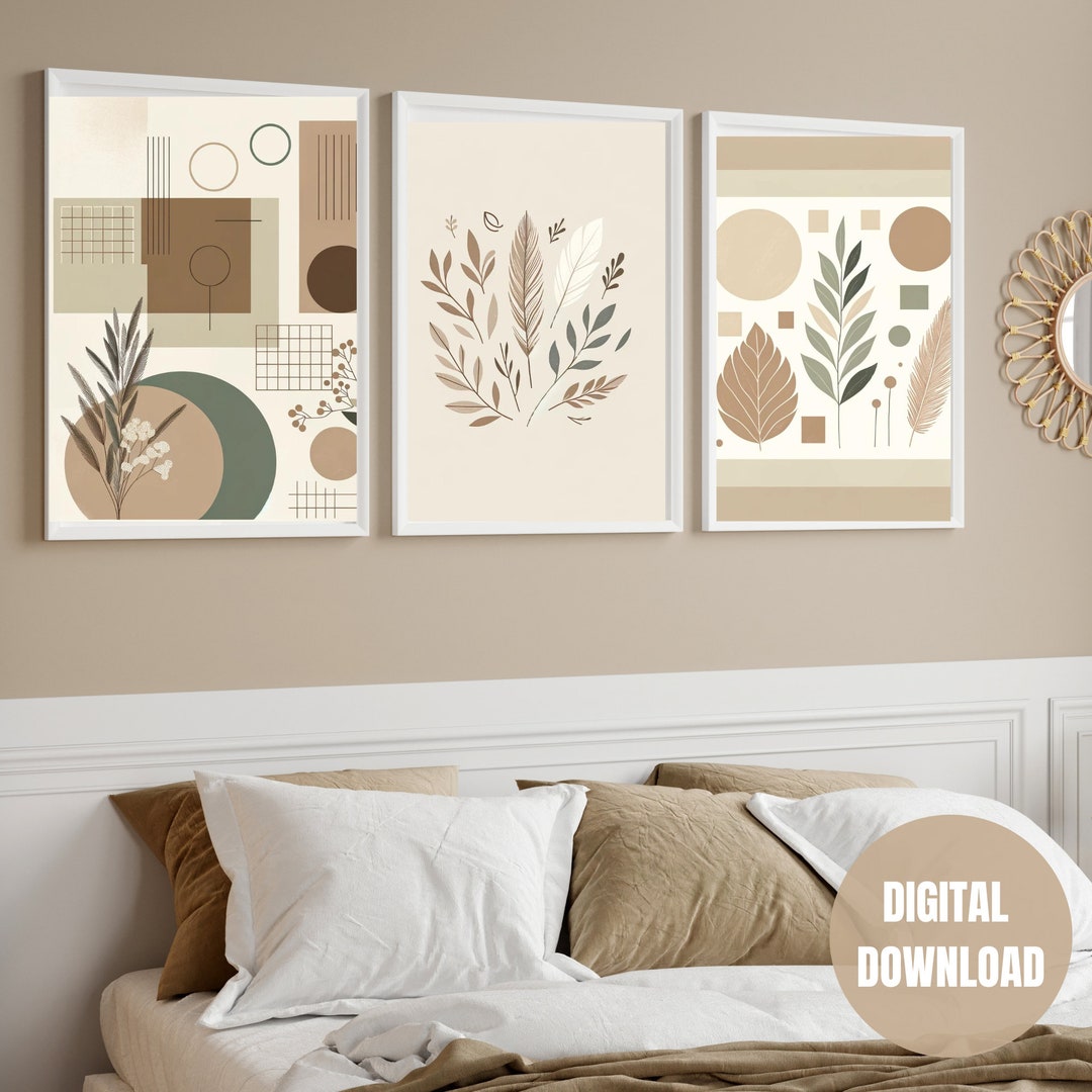 Boho Minimalist Printable Wall Art, Set of 3 Boho Wall Art Prints, Mid ...