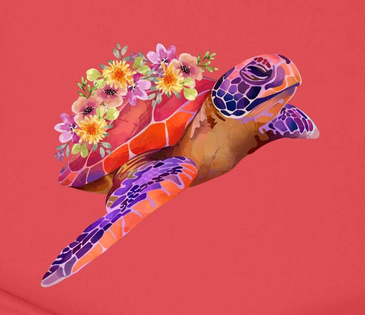 Turtle With Flowers PNG Digital Image Download - Etsy